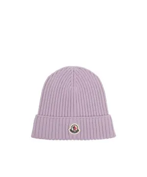 Moncler Ribbed Logo Beanie - Purple