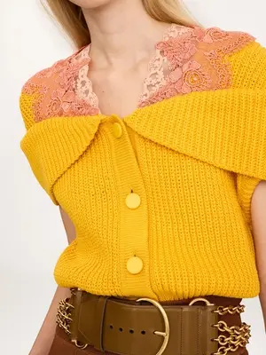 Chloé Cotton Knit Lace Cape Cardigan - Jinyahuang