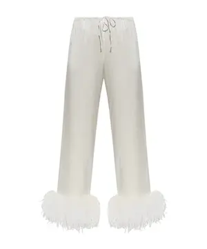 Oseree Oseree Feather-Trim Wide-Leg Trousers Pearl