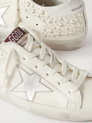 GOLDEN GOOSE Superstar Embellished Lace-up Sneakers - White