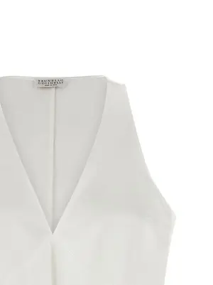 Brunello Cucinelli V-neck Off-the-shoulder Satin Top