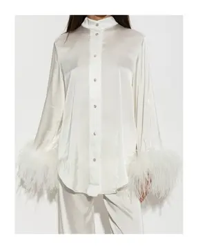 Oseree Feather-trimmed Band Collar Shirt