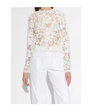 SELF-PORTRAIT Crochet Lace Top With Floral And Leaf Pattern - No