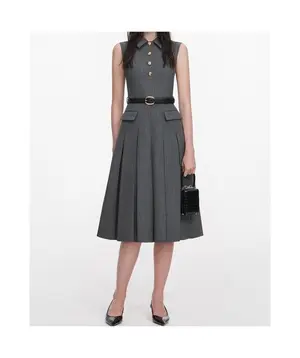 SELF-PORTRAIT Sleeveless Belted Dress With Gold Embossed Buttons