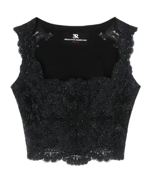 Ermanno Scervino Sequin-embellished Lace Cropped Top