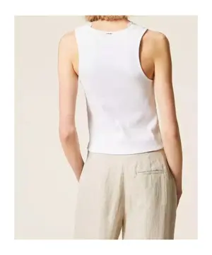 TWINSET Ribbed V-neck Lace Trimmed Tank Top