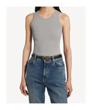 Balenciaga Logo Ribbed Crewneck Tank Top - Grey