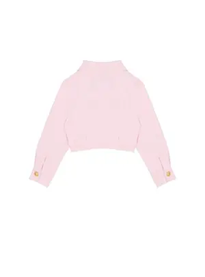 Balmain Cropped Denim Jacket With Gold Buttons - Pink