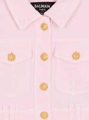 Balmain Cropped Denim Jacket With Gold Buttons - Pink