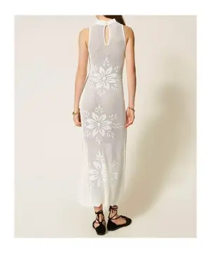 TWINSET Floral Openwork Knitted Maxi Dress - White