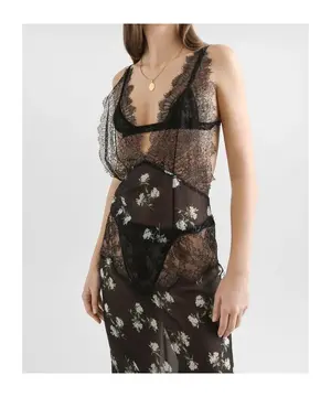 Dolce & Gabbana Violets-print Lace Insert Dress - Multi-color