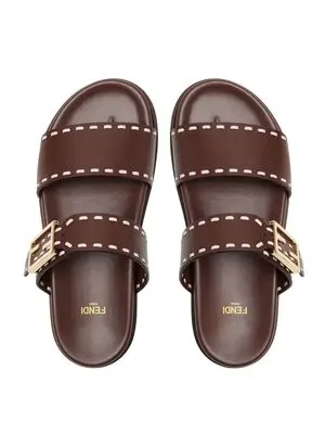 Fendi Ff Baguette Leather Slides