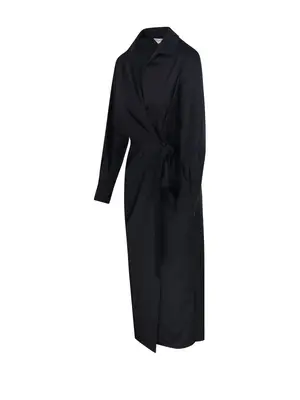 Max Mara Long-sleeve Collared Midi Dress With Waist Tie
