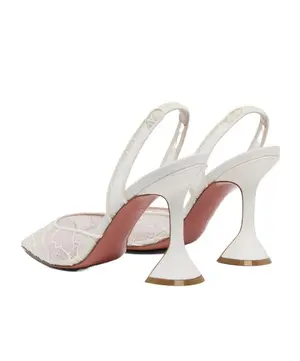 Amina Muaddi Holli Sling 95 Ivory Lace Slingbacks - White