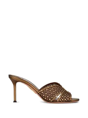 AQUAZZURA Embellished Open Toe Mules - Brown