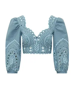 Charo Ruiz Ibiza Luna Embroidered Crop Top - Blue