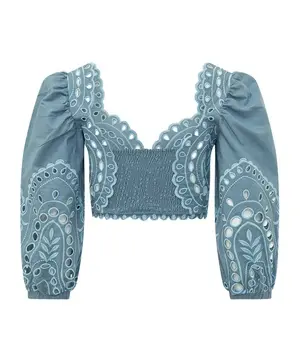 Charo Ruiz Ibiza Luna Embroidered Crop Top - Blue