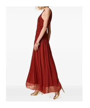 TWINSET Pleated Maxi Dress With Cinched Waist