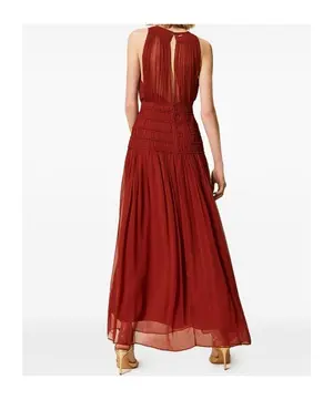 TWINSET Pleated Maxi Dress With Cinched Waist