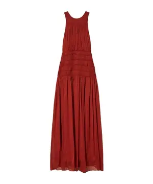 TWINSET Twinset Pleated Maxi Dress With Cinched Waist Red