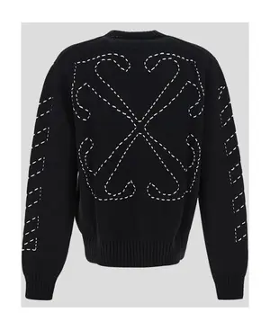 Off-White Embroidered Arrows Motif Crewneck Knitted Jumper - Black