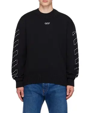 Off-White Embroidered Arrows Motif Crewneck Knitted Jumper - Black
