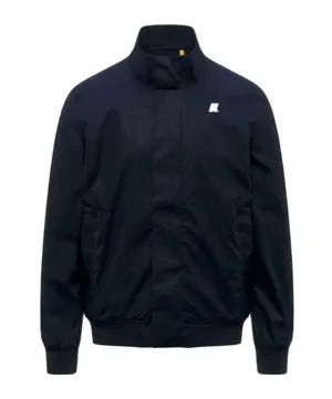 K-WAY Stand-collar Zip Jacket With Ribbed Cuffs And Hem - Blue