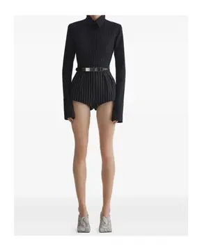 MUGLER Pinstripe Belted Shorts
