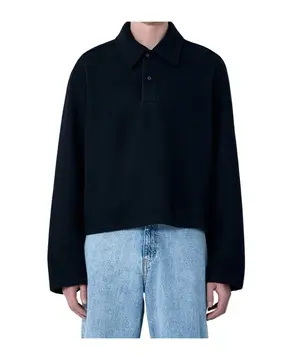 RIER Button Detailed Long-sleeved Polo Shirt - Black