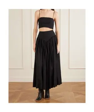 Gabriela Hearst Juniper Patchwork Midi Skirt - Black