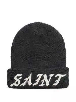 SAINT MXXXXXX Ribbed-knit Beanie Hat With Logo Patch - Black