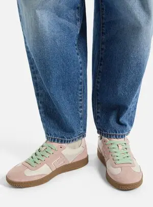 Balmain Swan Low Top Sneakers In Smooth Leather And Suede - Nude