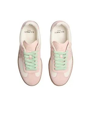 Balmain Swan Low Top Sneakers In Smooth Leather And Suede - Nude
