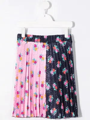 MSGM Floral Print Pleated Midi Skirt