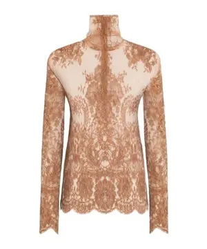 Dolce & Gabbana Chantilly Lace High Neck Blouse - Beige