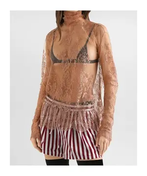 Dolce & Gabbana Chantilly Lace High Neck Blouse - Beige