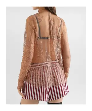 Dolce & Gabbana Chantilly Lace High Neck Blouse - Beige