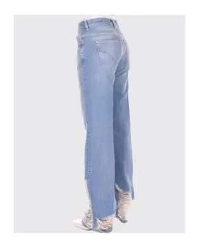 DONDUP Straight Leg Distressed Jeans With Frayed Hem - Light Blue