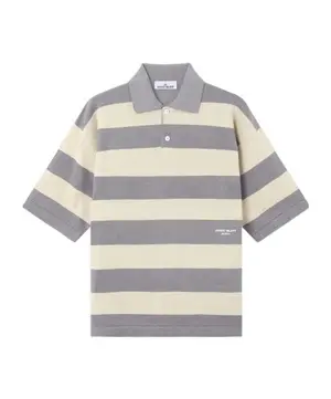 Stone Island Striped Knitted Polo Shirt