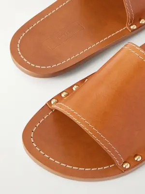 TOTEME Studded Leather Slides - Tan