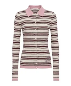 Moncler Striped Cotton Long Sleeve Polo Shirt