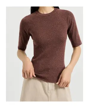 Brunello Cucinelli Ribbed Knit Top With Metallic Accents - Red