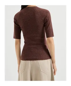 Brunello Cucinelli Ribbed Knit Top With Metallic Accents - Red