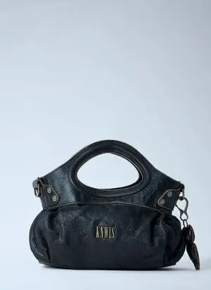 KNWLS Distressed Leather Handbag With Top Handle And Adjustable Shoulder Strap - Black