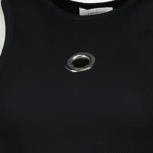 Rabanne Ribbed Tank Top With Eyelet Detail - Black