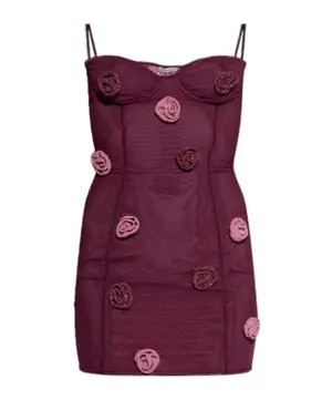 Oseree Rose Embellished Mesh Dress