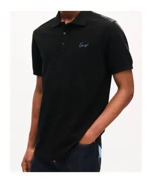 Kenzo Logo Signature Embroidered Slim Polo Shirt - Black
