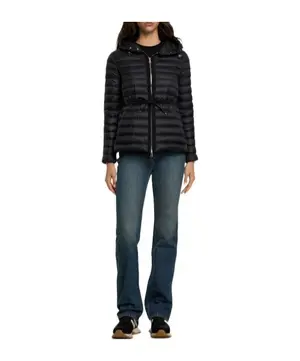 Moncler Raie Short Down Jacket With Drawstring Waist And Logo Patch