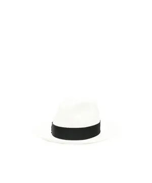 Borsalino Ribbon Detail Straw Hat - White