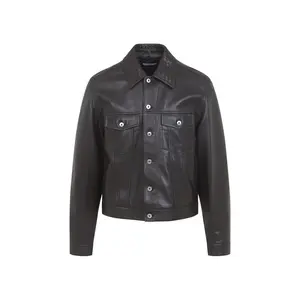 Bottega Veneta Leather Jacket With Intrecciato Detailing - Dark Kalubo